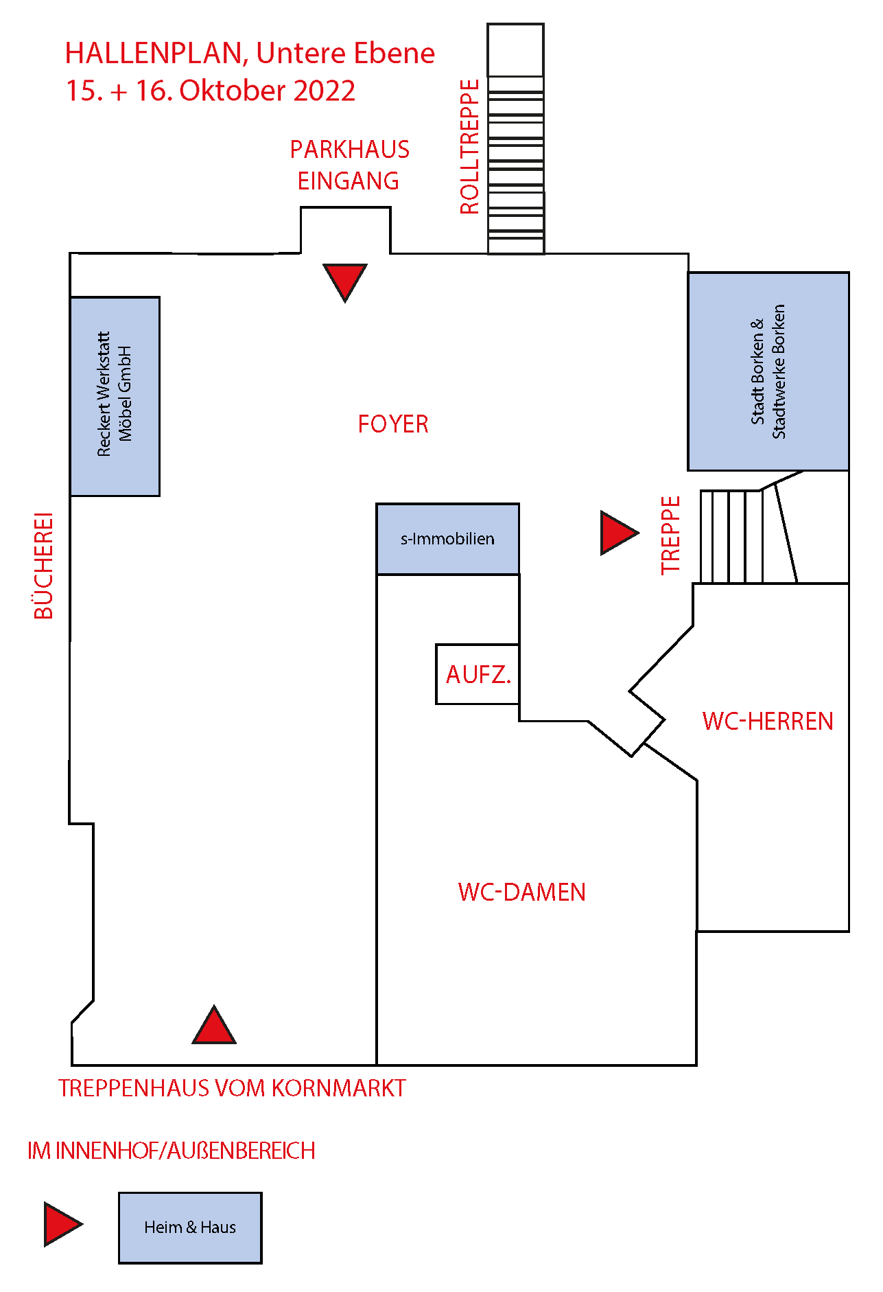 Hier sehen Sie die vorläufige Aufteilung der Aussteller auf die Ebenen ...
